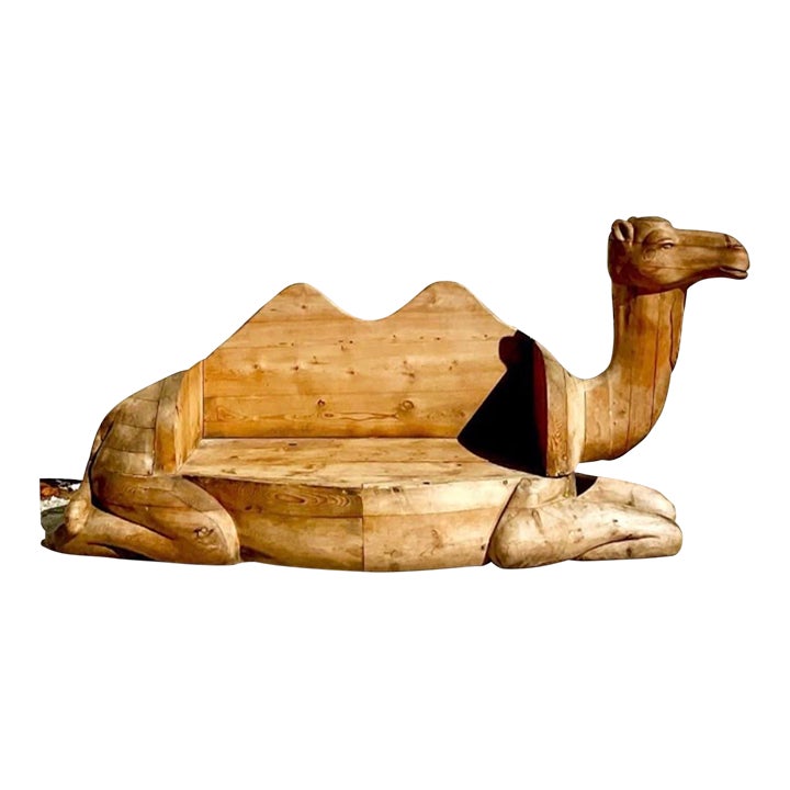 Vintage Teak Camel Wood Bench | Chairish