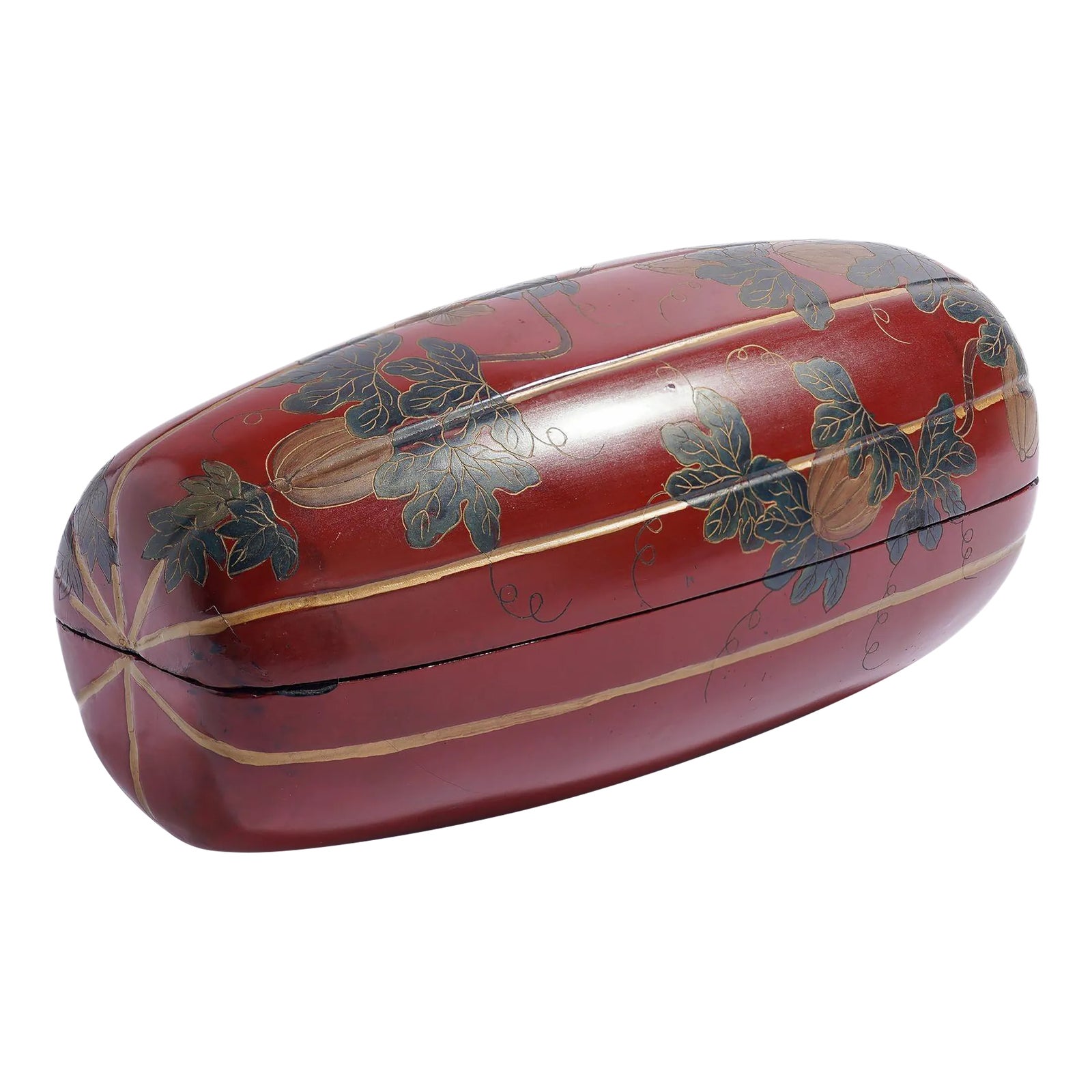 Japanese Gourd Form Maki-E Red Lacquered Box | Chairish