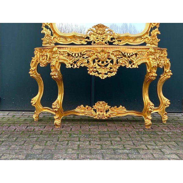 Late 20th Century Baroque / Rococo Style Console Table With Mirror Set ...