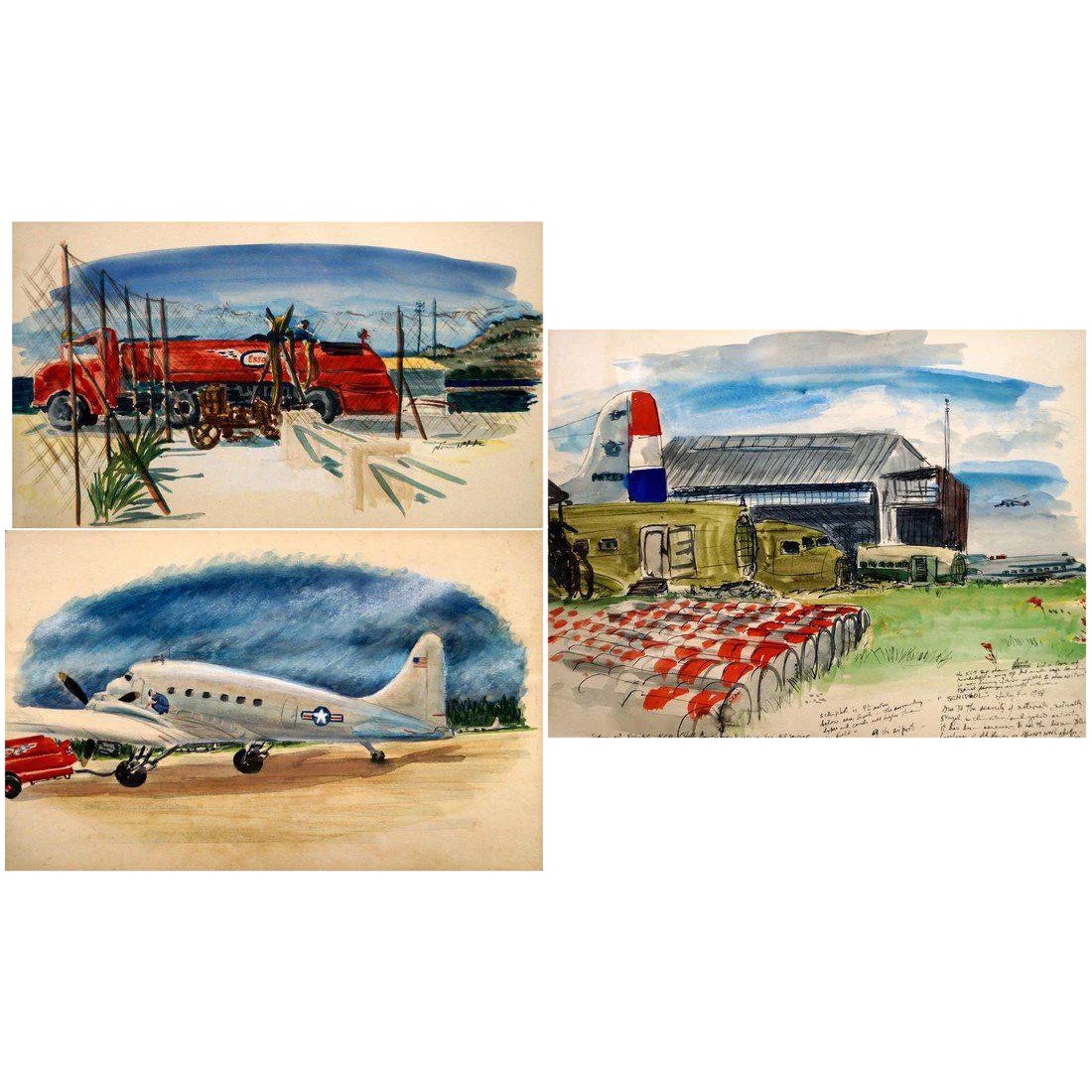 Framed World War II Watercolor Paintings - Set of 3 | Chairish
