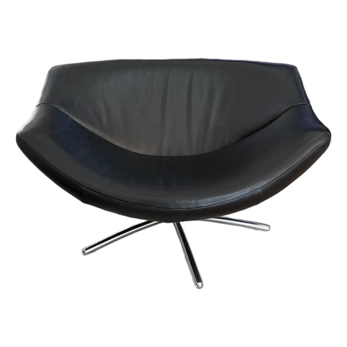 Paul Michael Modern Black Leather Swivel Lounge Chair | Chairish