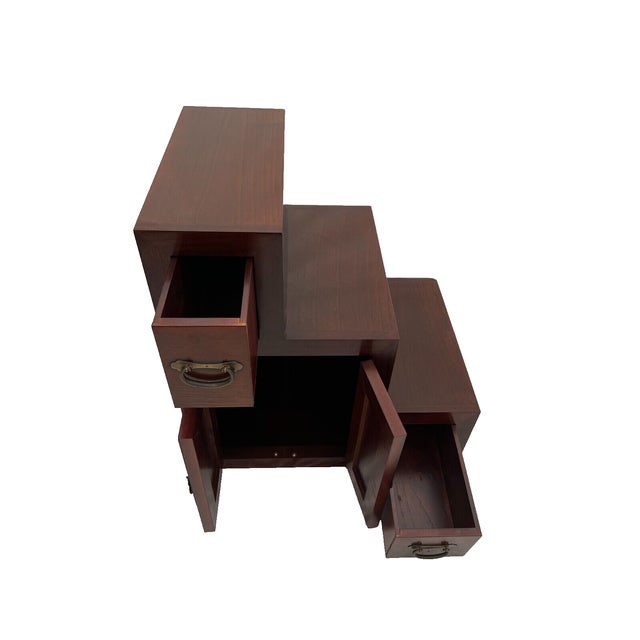 1980s Vintage Tansu Stair Step Chest Two Pass Through Drawers Double ...