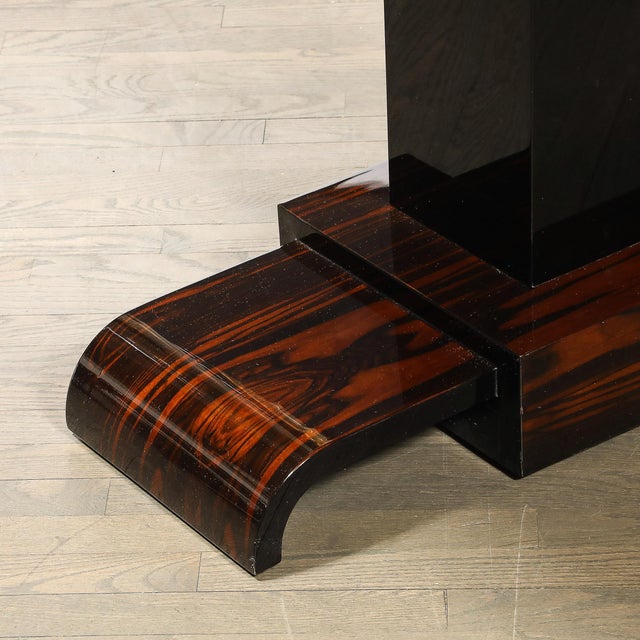 Pair of Art Deco Streamline Zebra Wood Console Tables W/ Black Lacquer ...