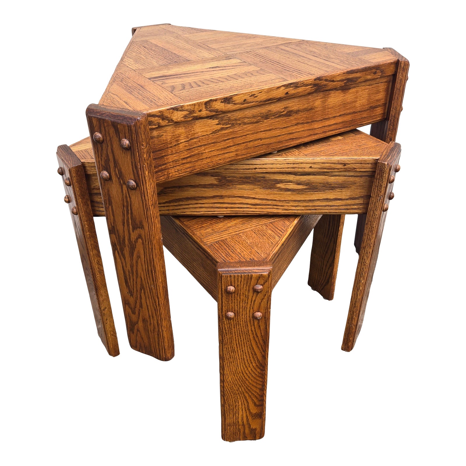 1970s Vintage Triangular Parquet Stacking Tables, Set of 3 | Chairish