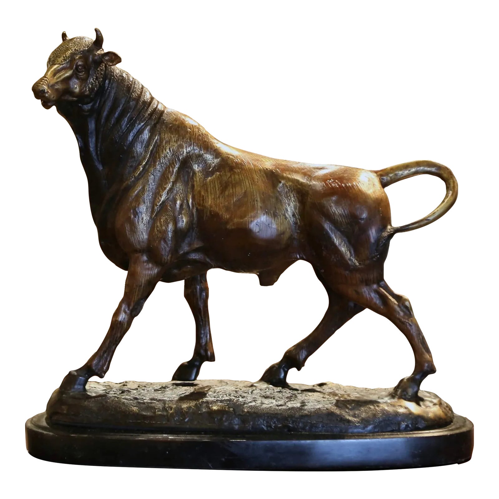 Early 20th Century French Bronze Bull Sculpture on Black Marble Base ...
