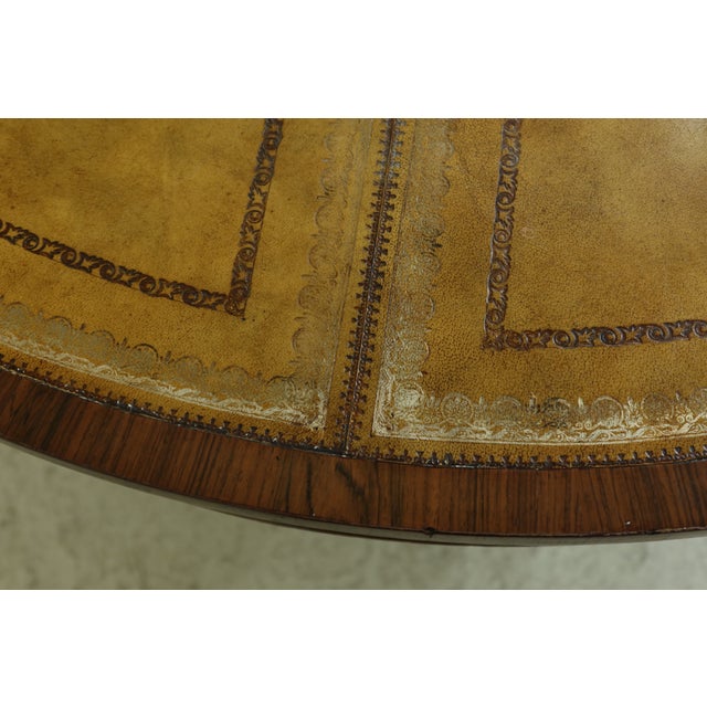 Regency Style Round Leather Top Walnut Center Table | Chairish