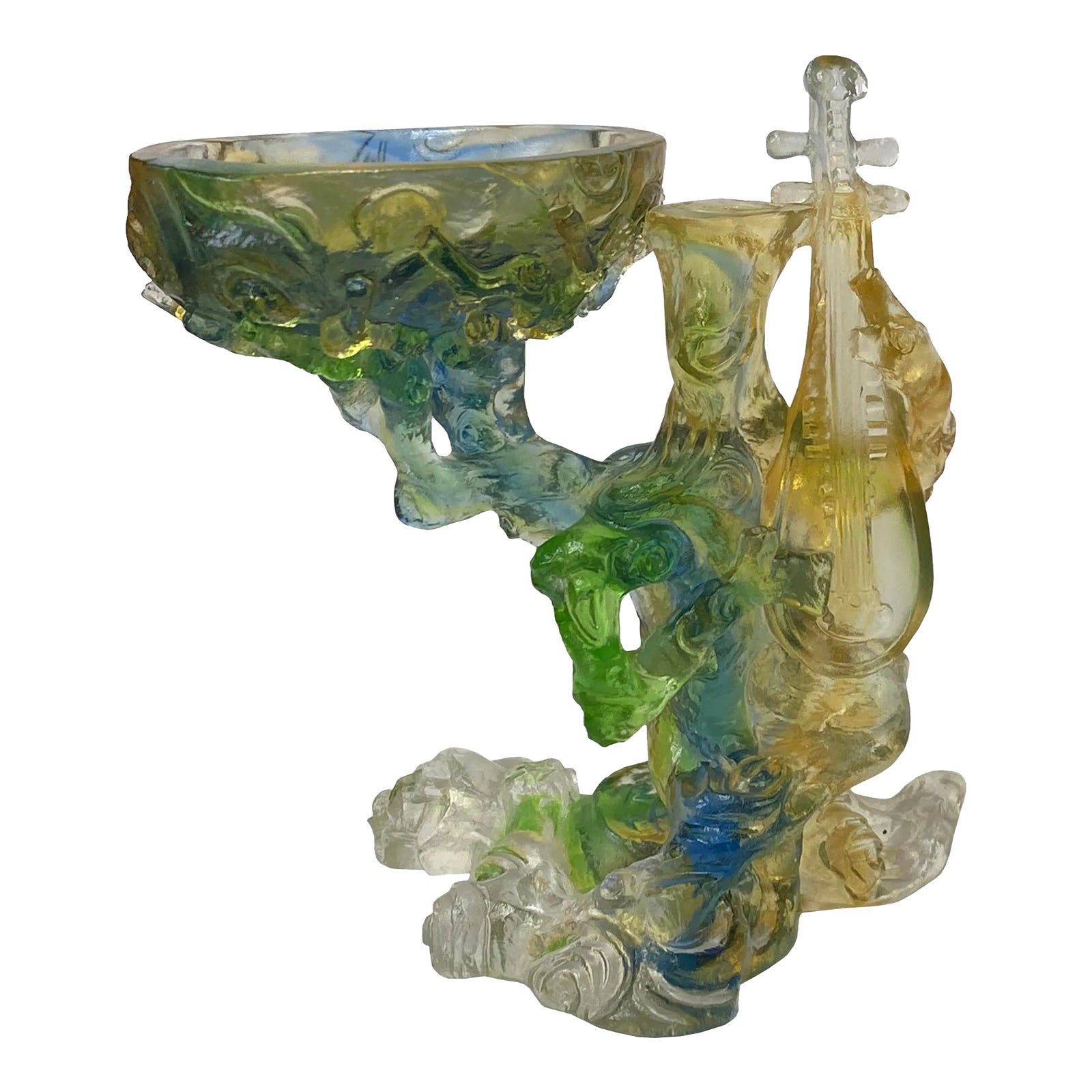 Crystal Glass Liuli Pate-De-Verre Green Tree Stem Pipa Display Figure ...
