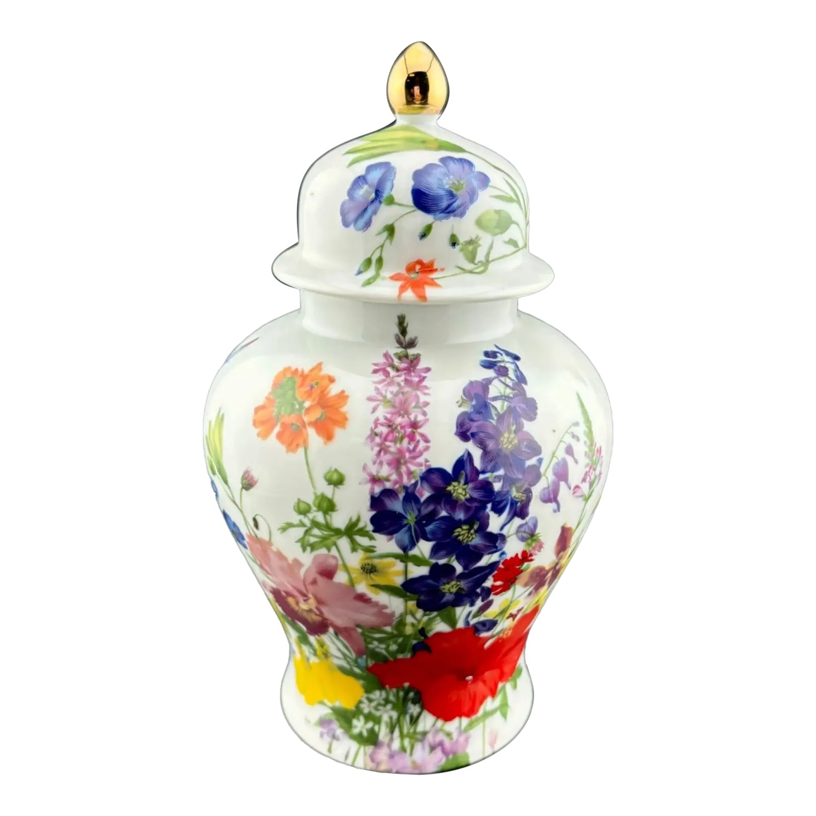 Vintage Toyo Exotic Bouquet Ceramic Ginger Jar Japan Flower Butterflies ...