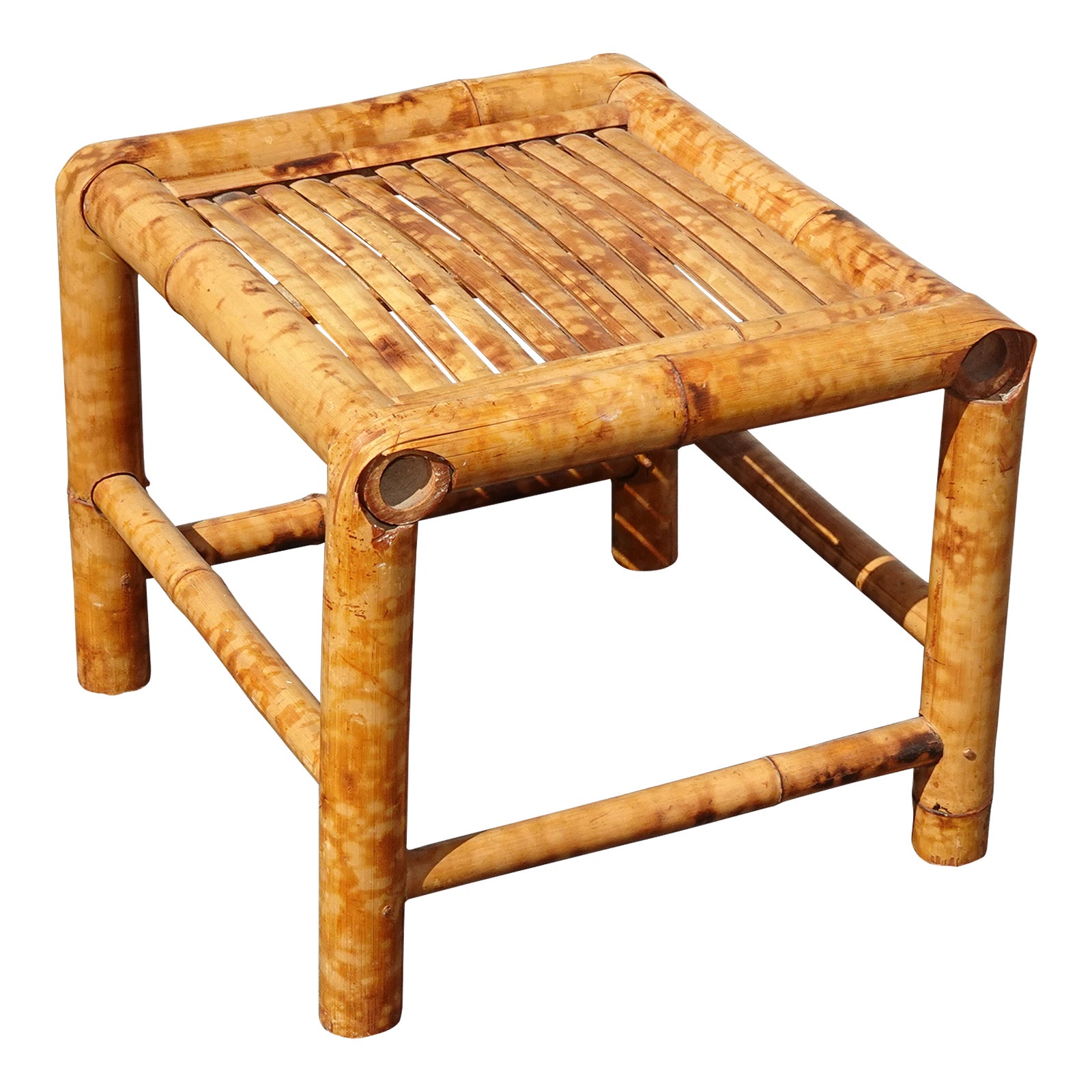Vintage Bamboo Golden Brown Footstool | Chairish