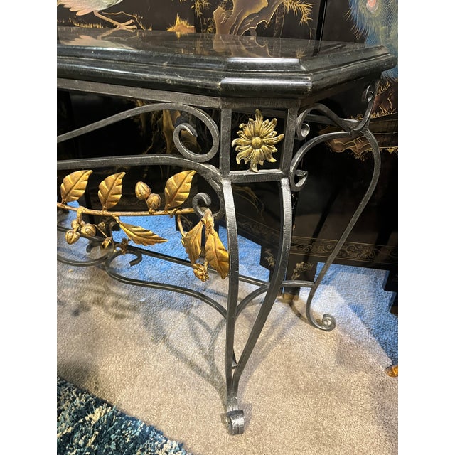 Mid 20th Century Maitland Smith Black Marble & Wrought Iron Console ...