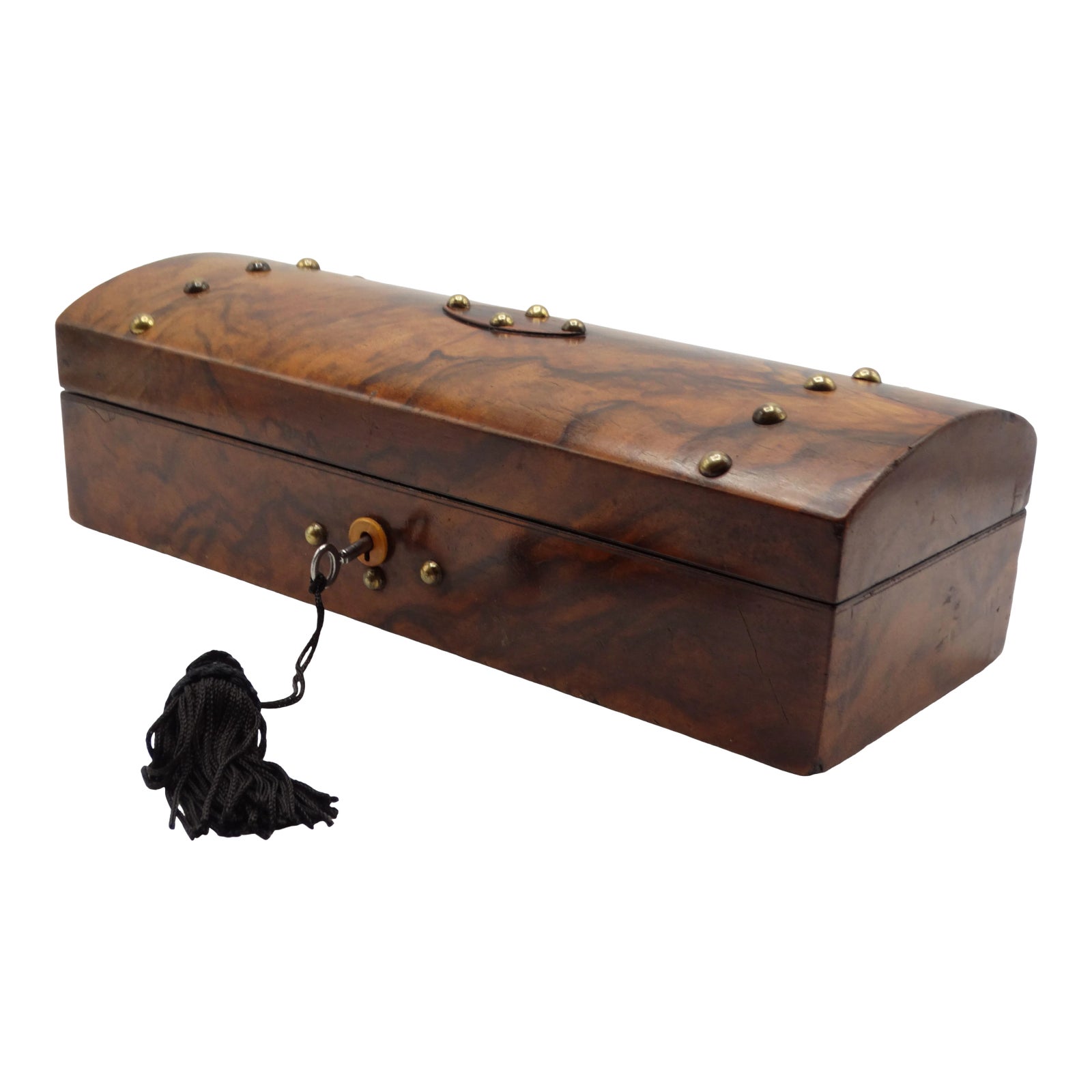 Antique English Figured Walnut Box, Lock & Key | Chairish