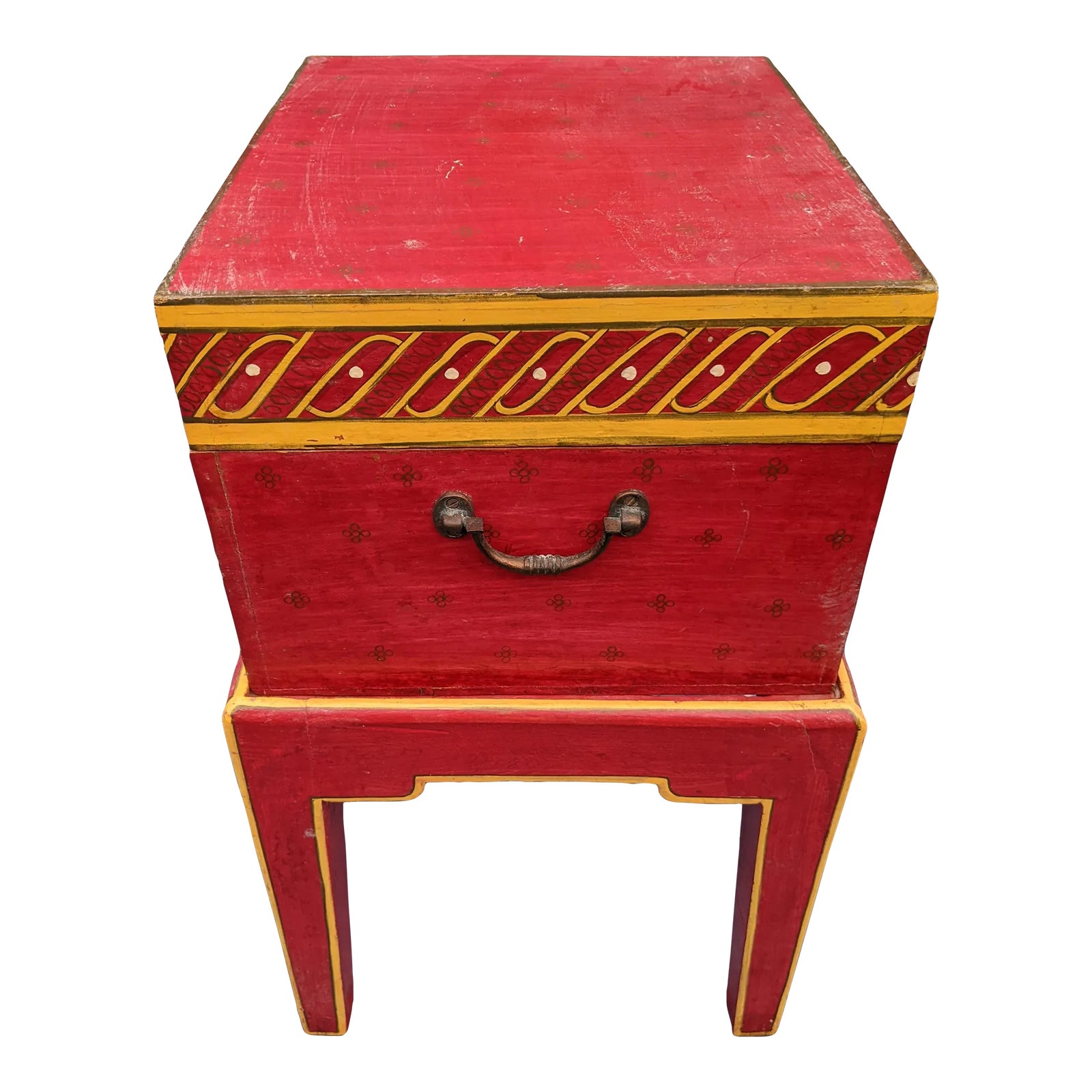 Vintage Chinese Red & Yellow Lacquer Lidded Wooden Treasure Box on ...