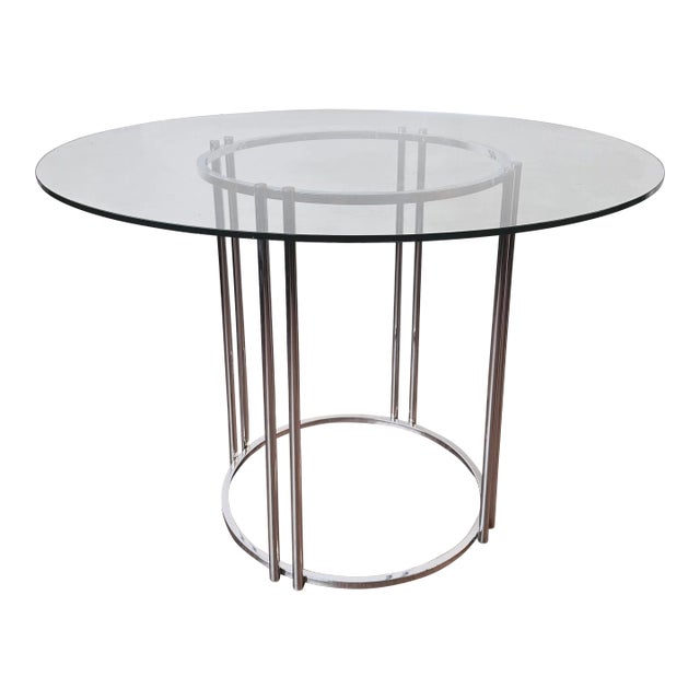 Milo Baughman Style Chrome and Glass Round Table | Chairish