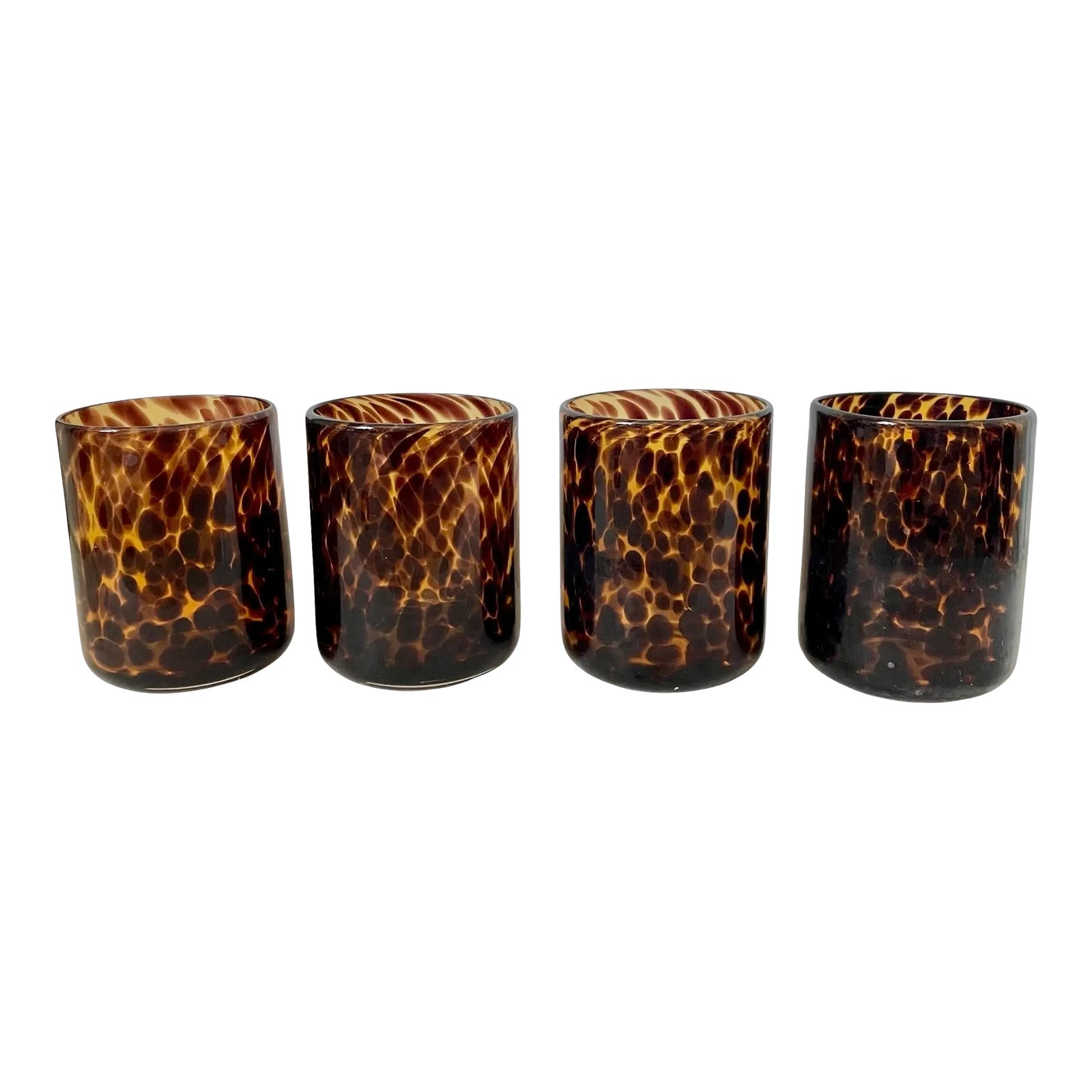4 Tortoise Shell Hand Blown Art Glass Juice/Tea/Cocktail Lowball Glass ...