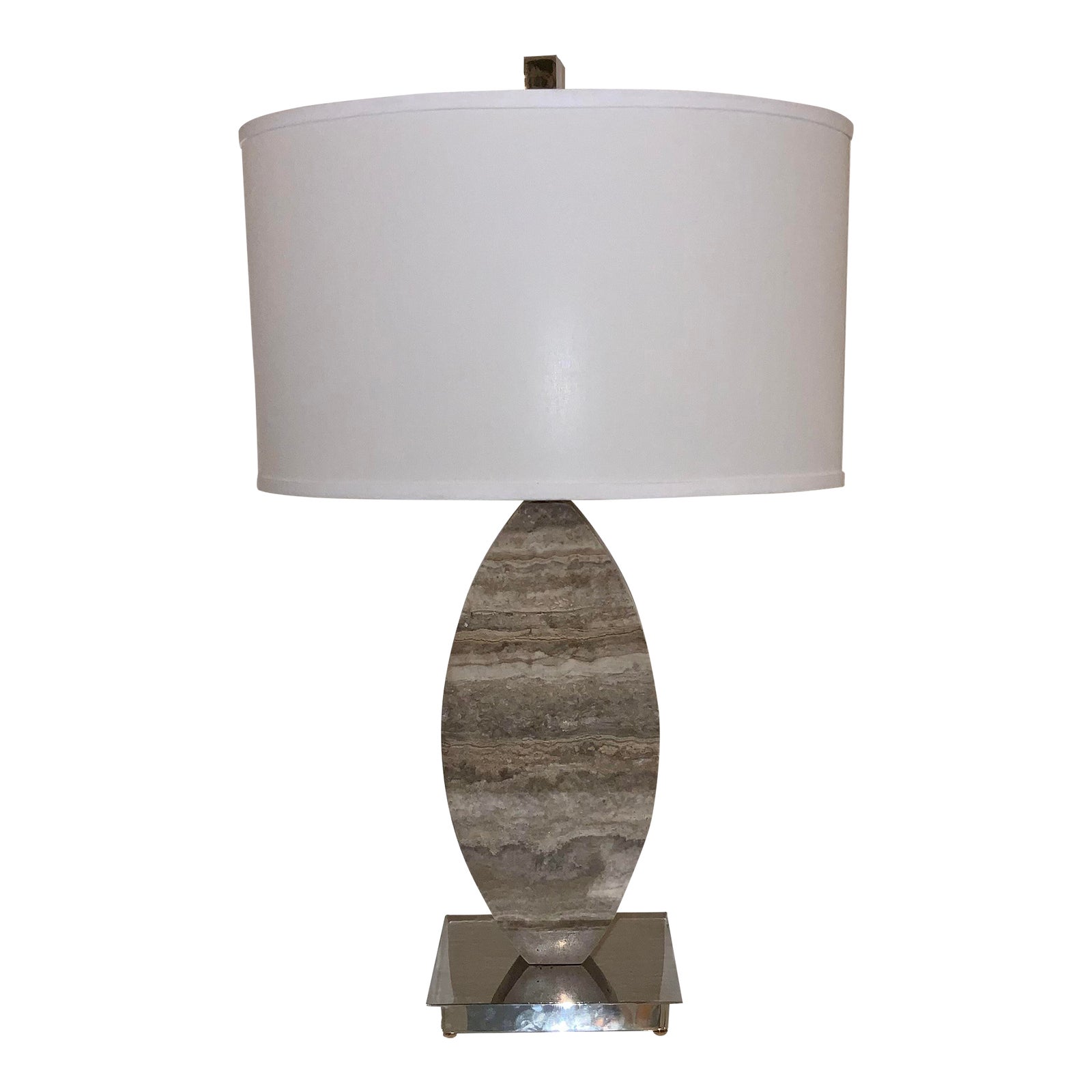 Modern Elongated Elliptical Gray Marble Table Lamp | Chairish