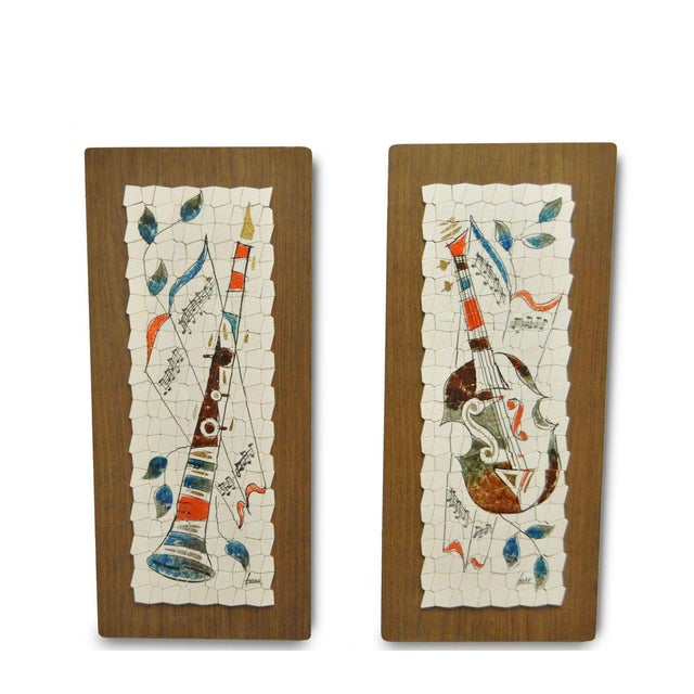 Vintage Andre Mid-Century Modernist Abstract Music Instrument Tile Wall ...