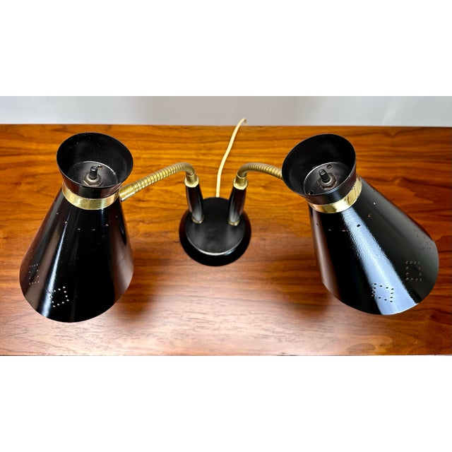Mid Century Atomic Modern Double Gooseneck Desk Lamp in Black & Brass ...