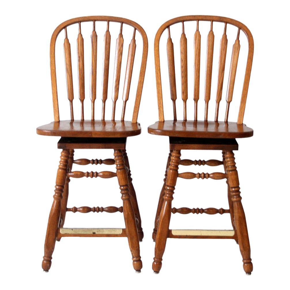 Vintage Spindle Back Counter Stools Pair | Chairish