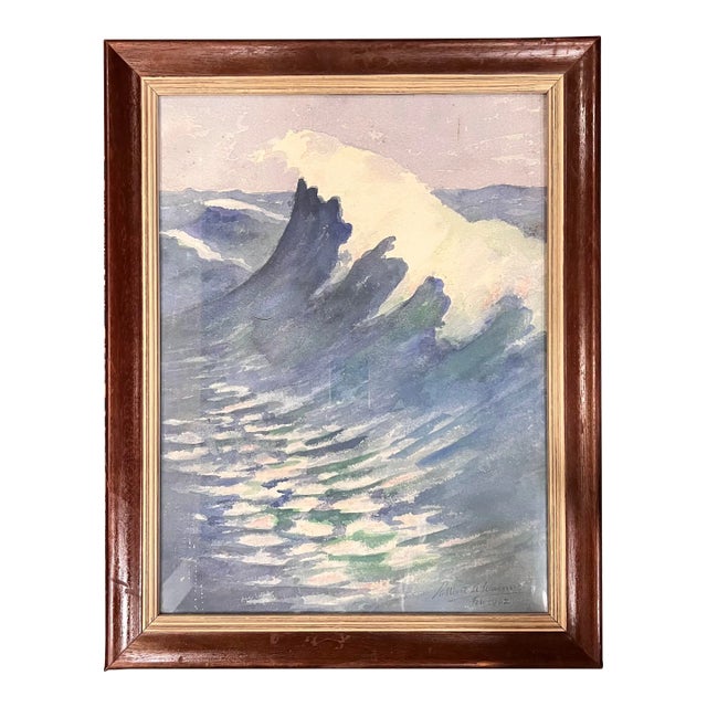 1962 Vintage Watercolor Signed Ocean Wave Framed Painting | Chairish