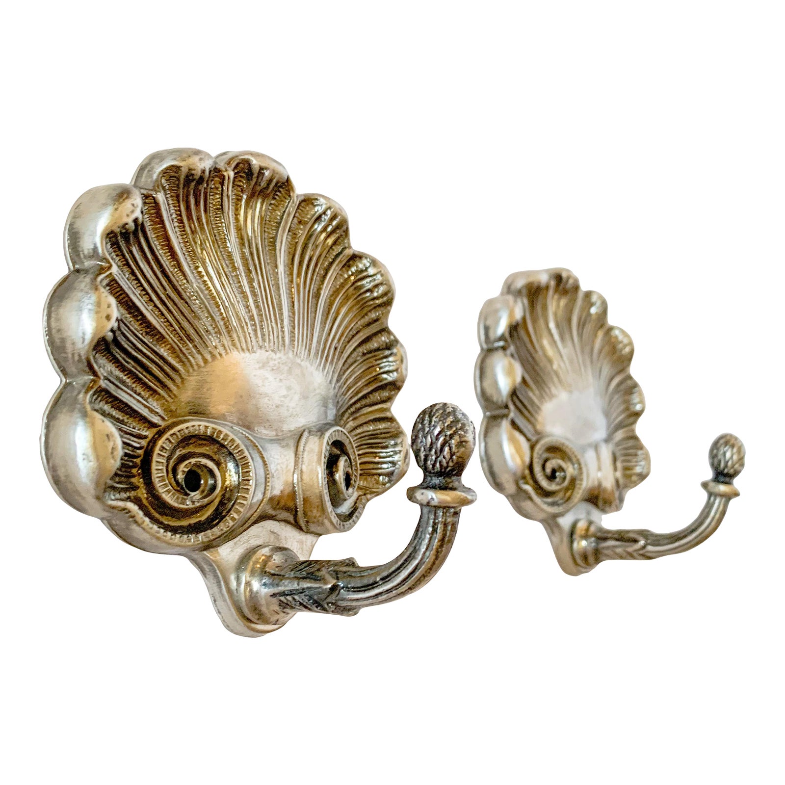 Vintage Portuguese Silver Clam Shell Hooks, a Pair | Chairish