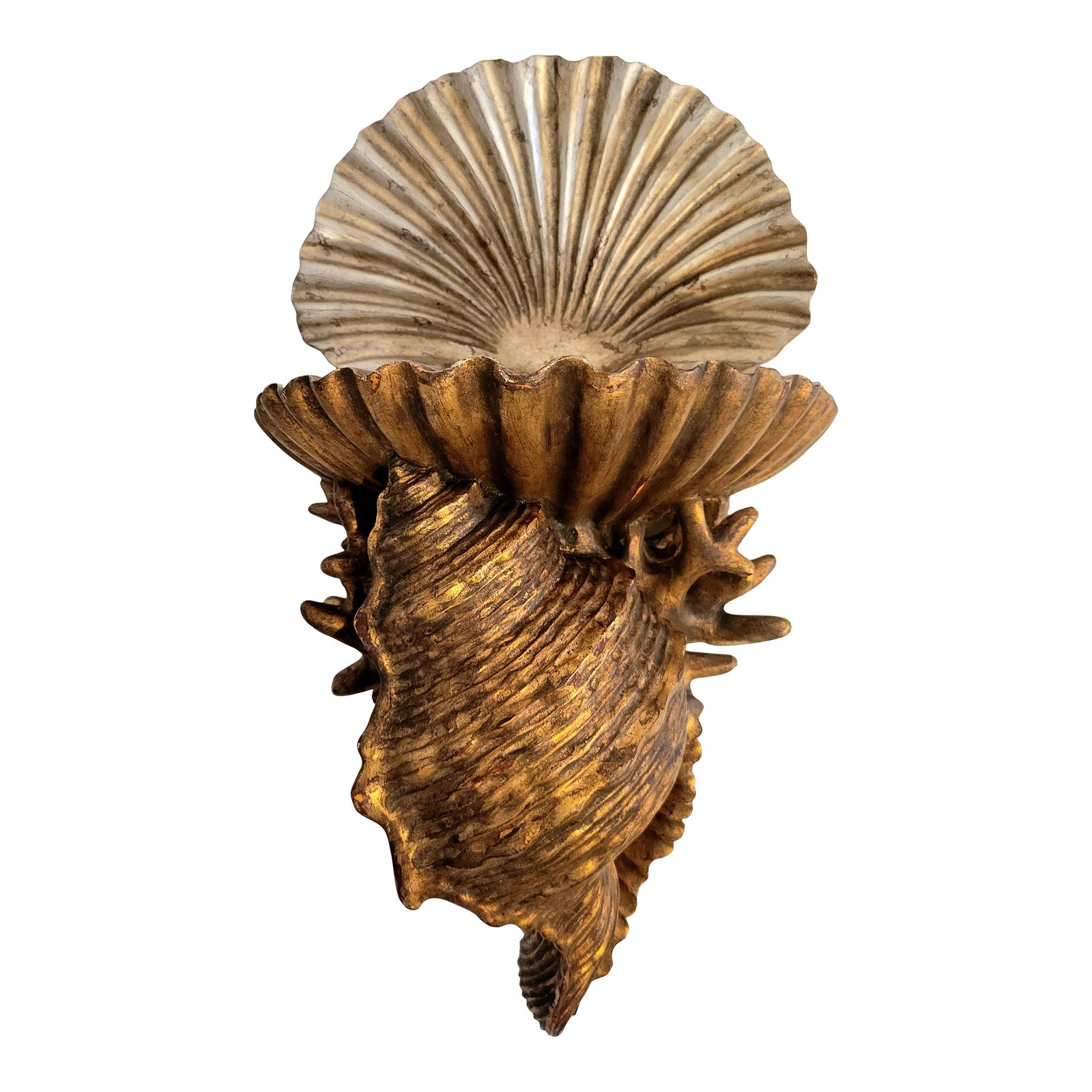 Vintage Coastal Regency Large Sea Clam Conch Shell Form Gold Silver ...