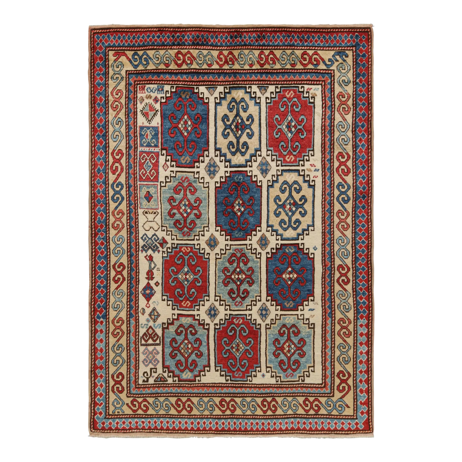 Vintage Turkish Tribal Rug in Cream and Red With Medallions | Rug ...