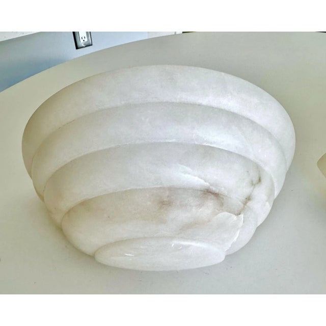 Pair Half Moon Alabaster Deco Style Wall Light Sconces | Chairish