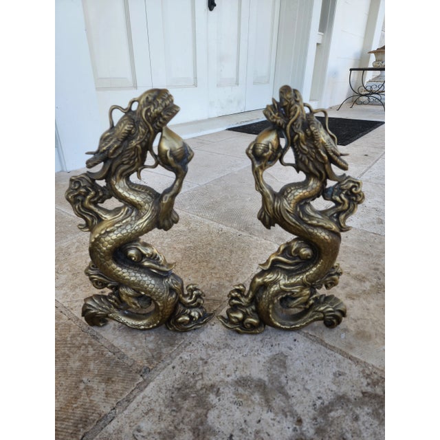 Chinoiserie Dragon Andirons | Chairish