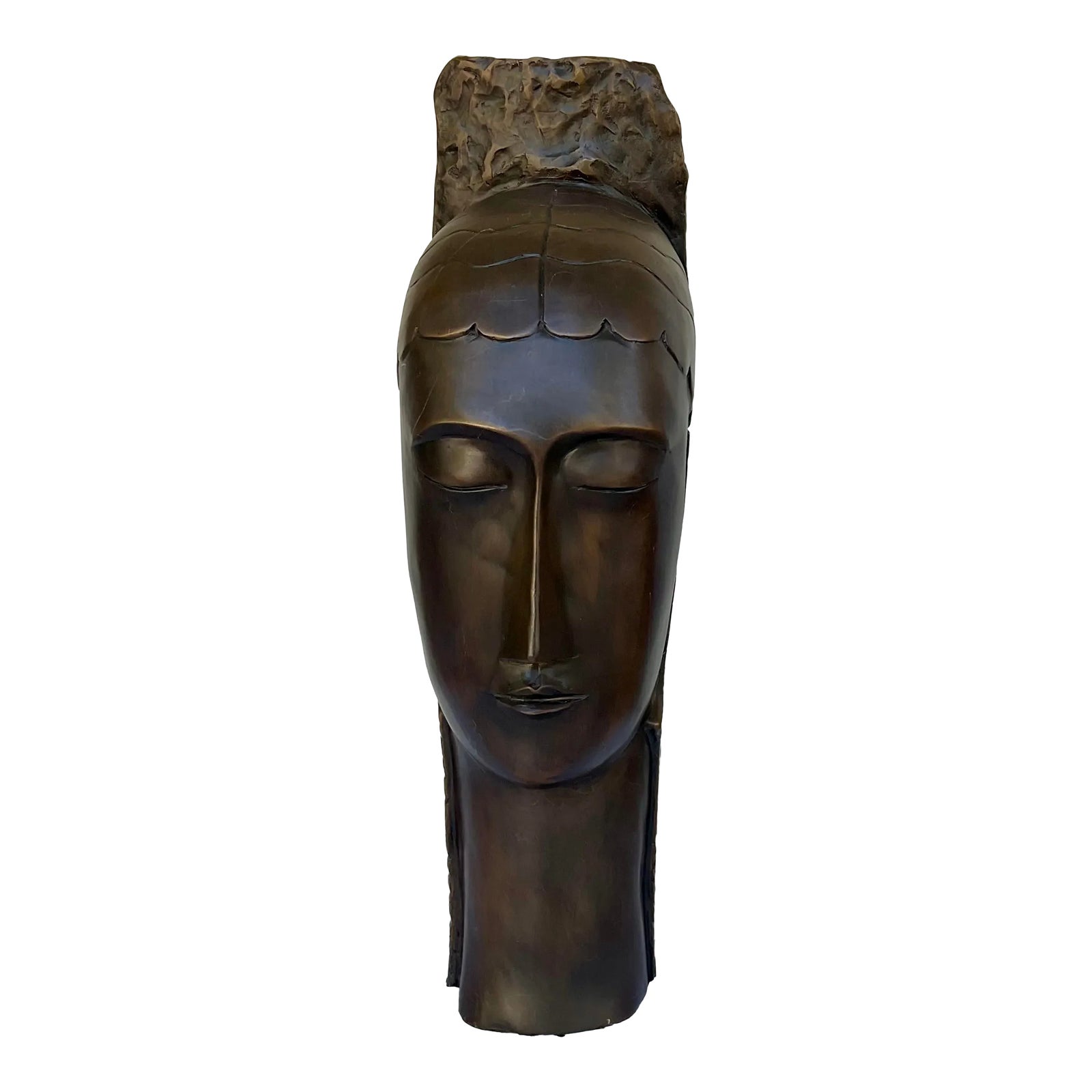 Currey & Company Art Deco Style Bronze Bust Sculpture | Chairish