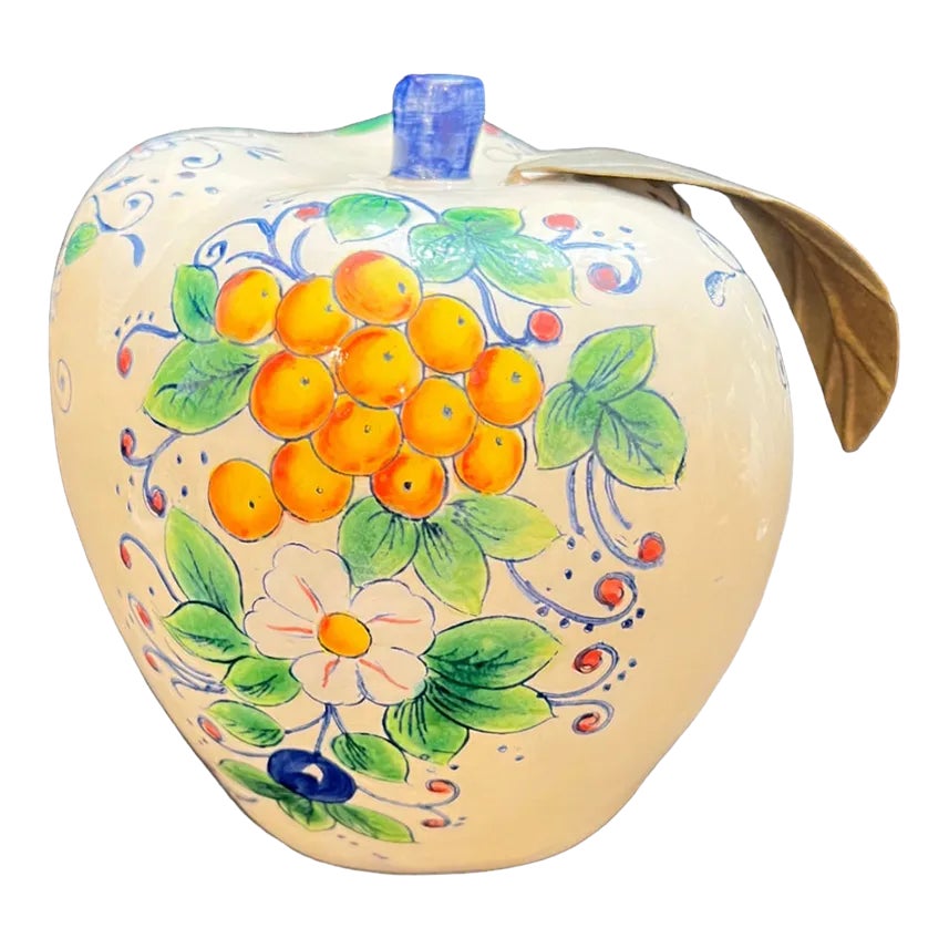 Large Ceramic Hand Painted Apple With Metal Leaf | Chairish