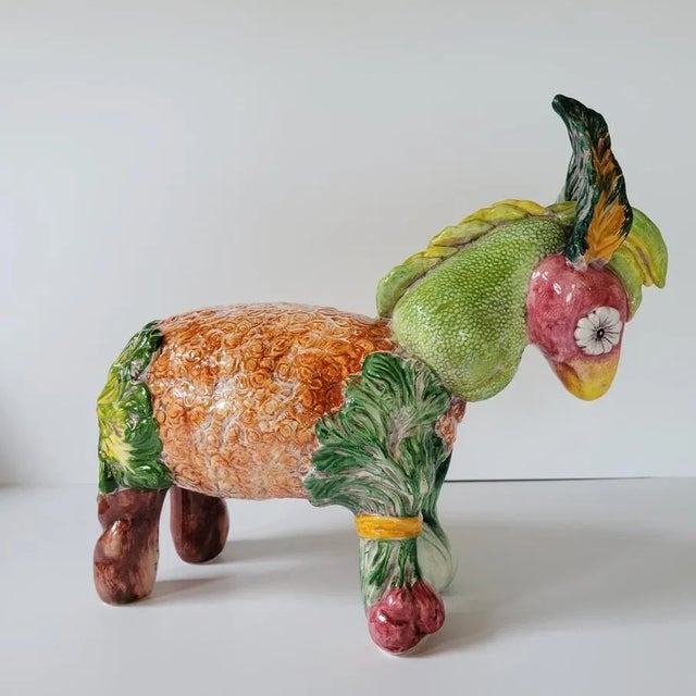20th C Italian Majolica Vegetable Animal Donkey Burro Statue | Chairish