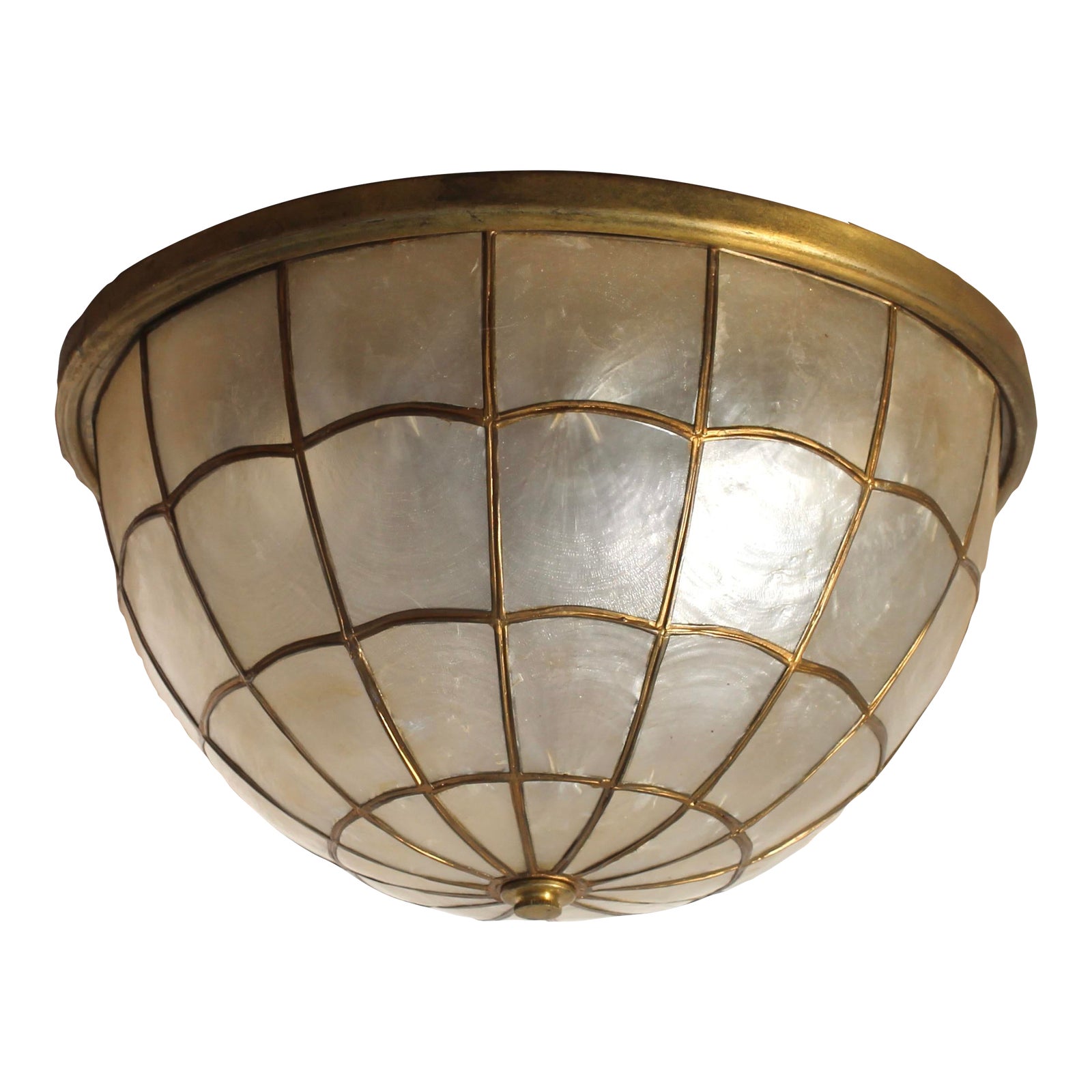 Capiz Shell Flush Mount With Brass From the 1970s | Chairish