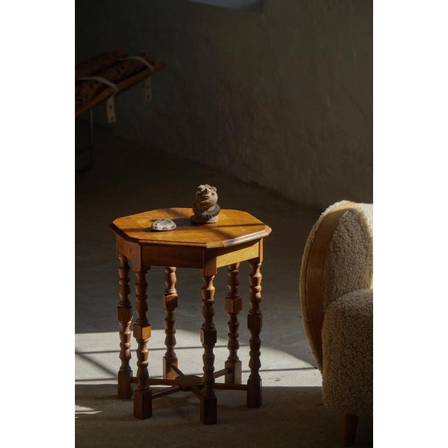 Mid-Century Modern Danish Hexagon Side Table in Oak with Turned Legs ...