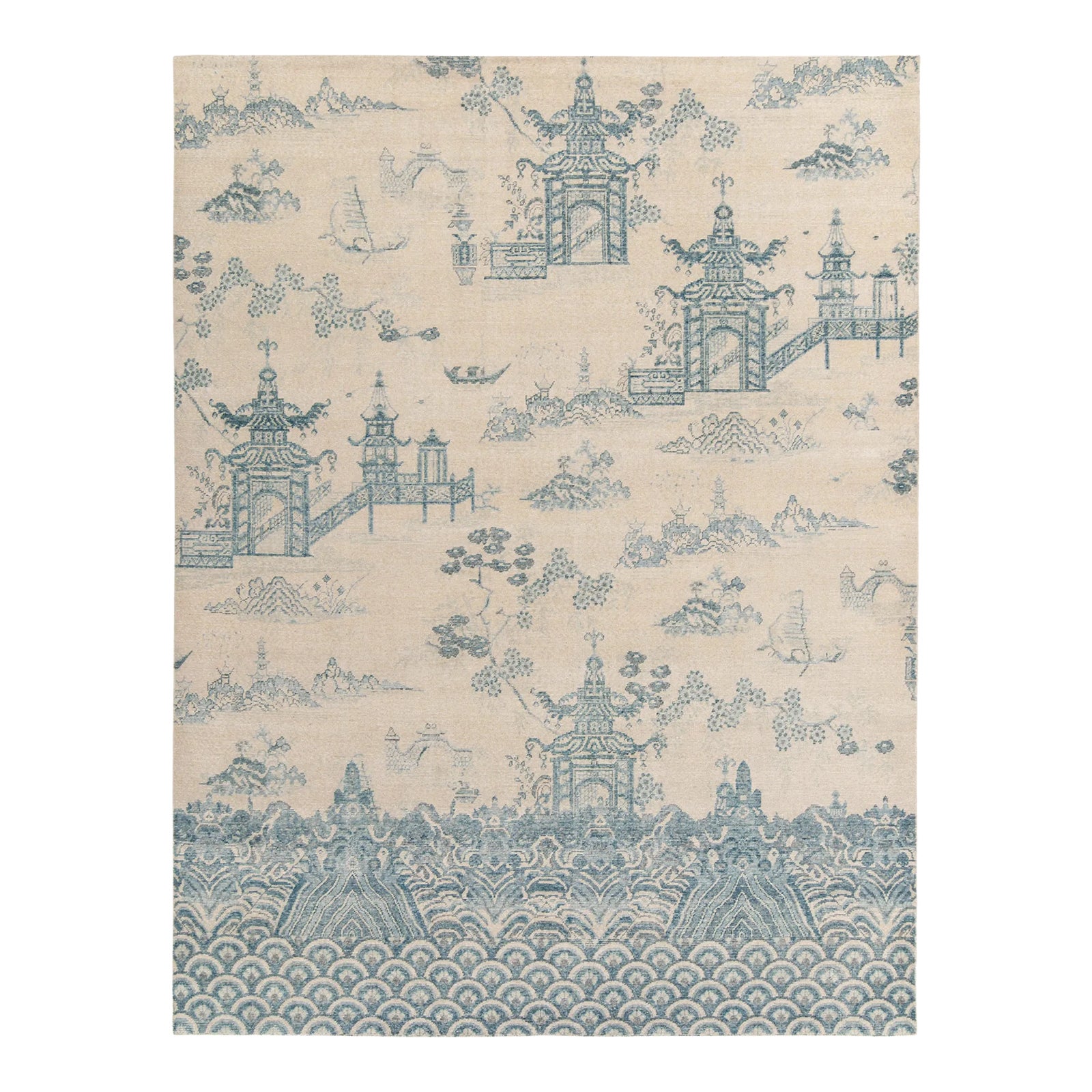 Rug & Kilim’s Pagoda Rug in Cream and Blue, 4x6 | Chairish