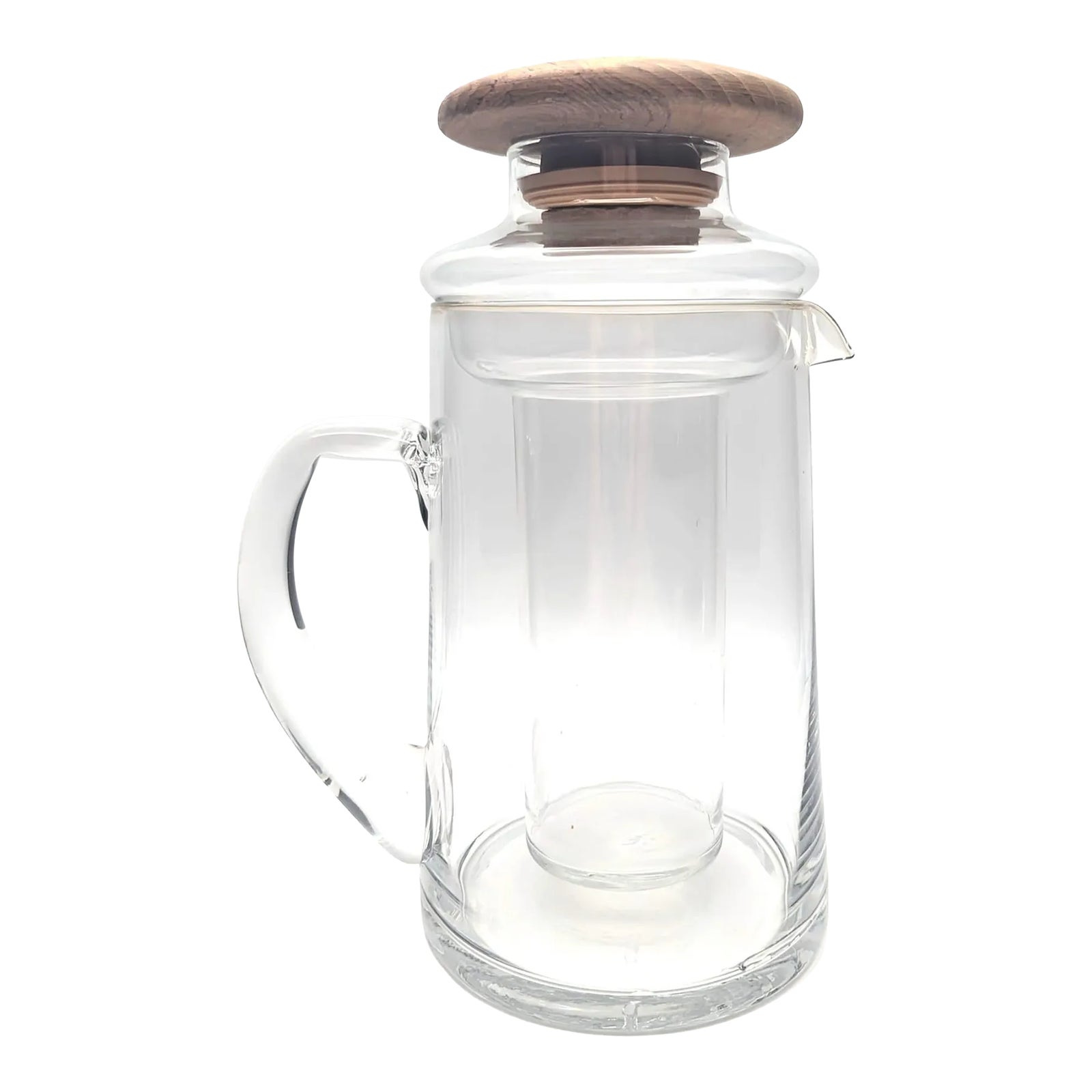 1970s Glass and Teak Wood Pitcher With Ice Chamber | Chairish
