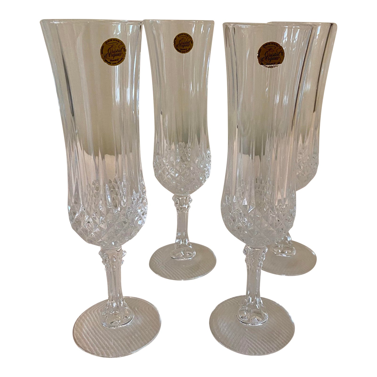 1980s Longchamp Cristal D’Arques Crystal Champagne Flute Glasses- Set ...