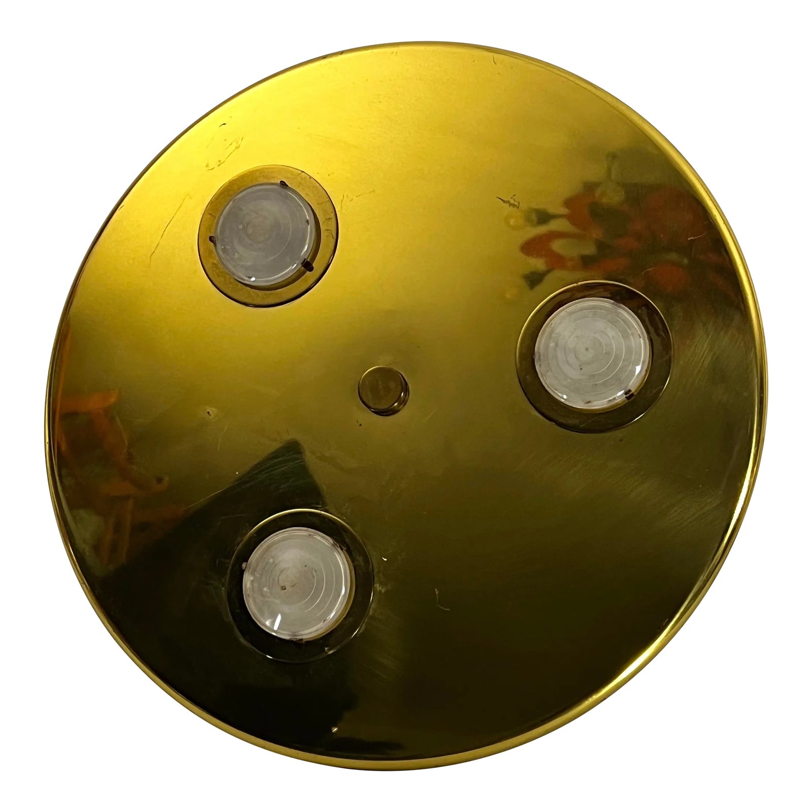 Large Round Vintage Ceiling Lamp in Gilded Brass. Italy 1970s | Chairish