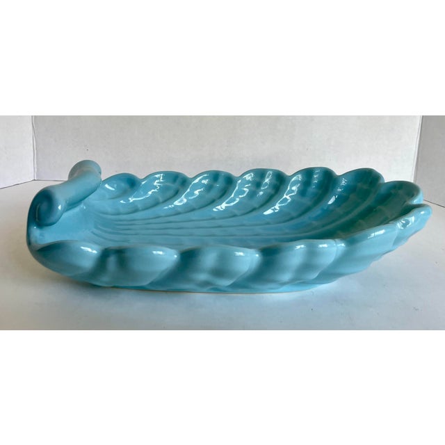 1930's Art Deco Blue Ceramic Shell Dish Cachepot | Chairish