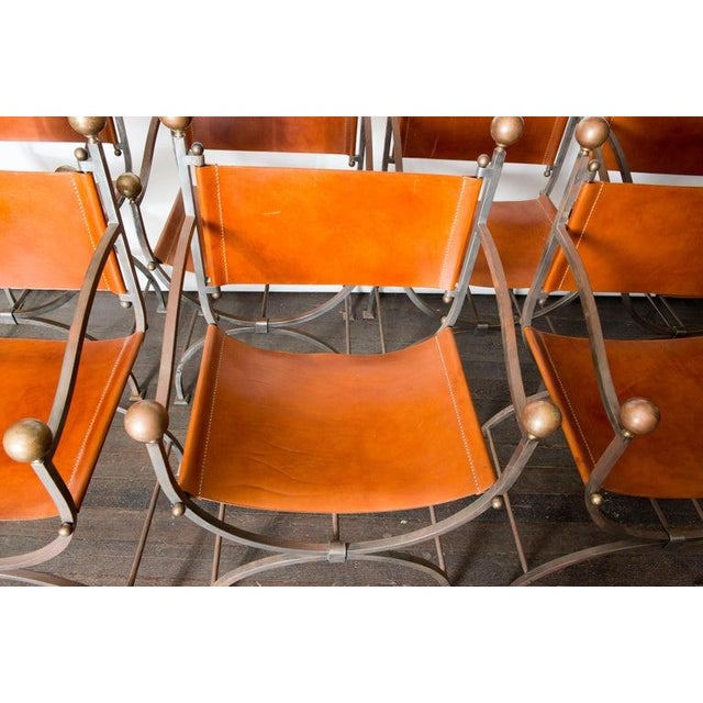 Mid 20th Century Italian Steel and Leather Curule Chairs - Set of 8 ...