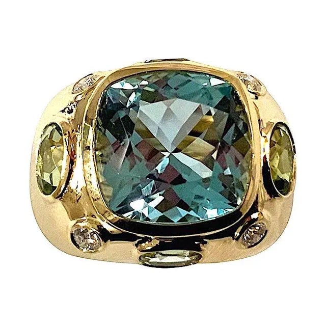 Bonheur Ring, Blue Topaz, Peridot, Blue Topaz and Diamond Domed Ring ...