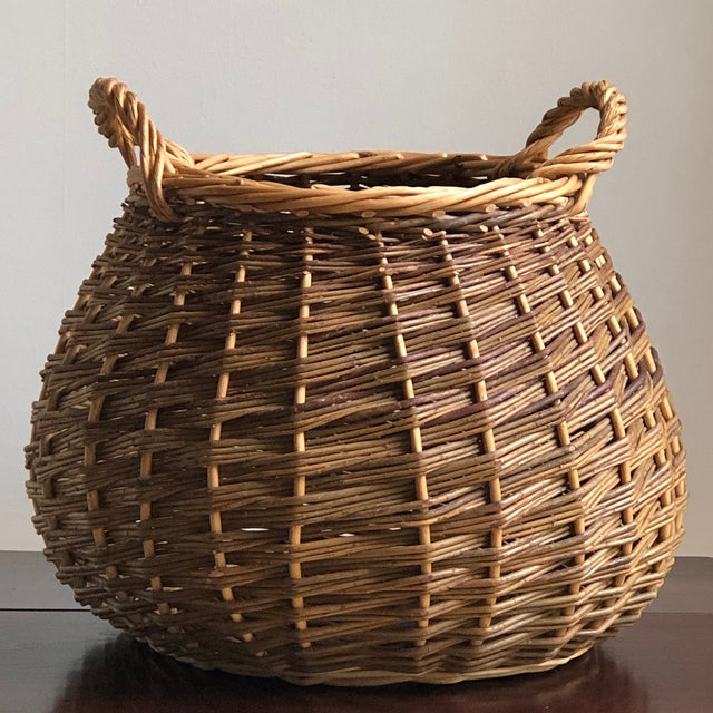 Large Triple-Weave Pear-Shaped Storage / Kindling Basket | Chairish