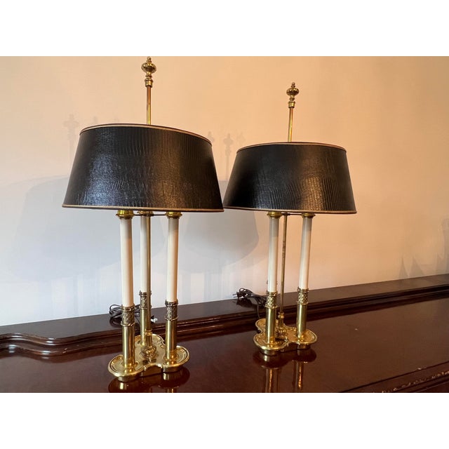 Vintage Stiffel 3-Candle Brass French Bouillotte Lamps With Black ...
