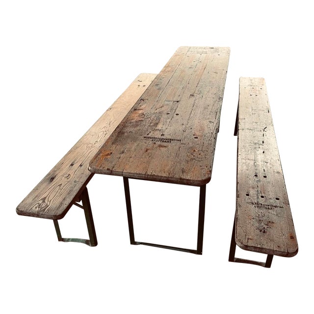 Vintage German Biergarten Table and Benches | Chairish