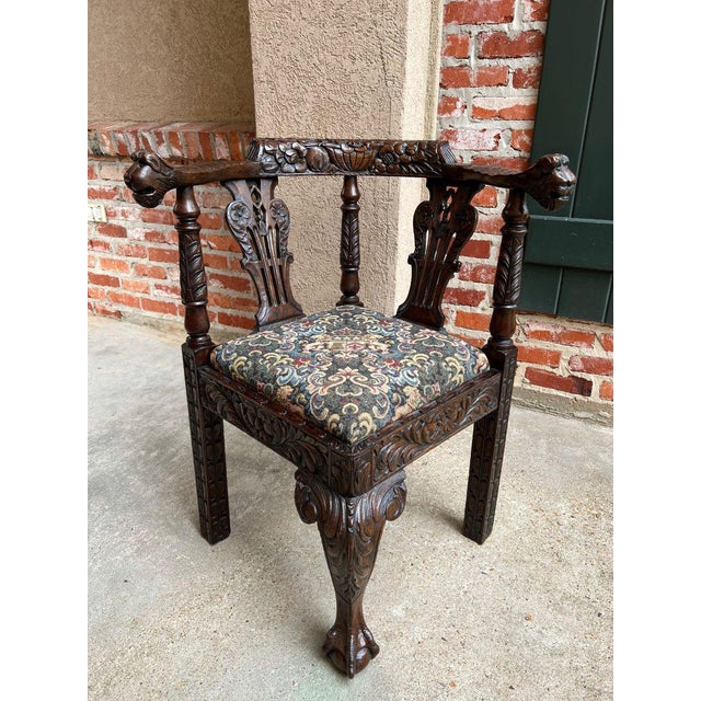 19th Century Antique English Corner Arm Chair Carved Oak Renaissance ...