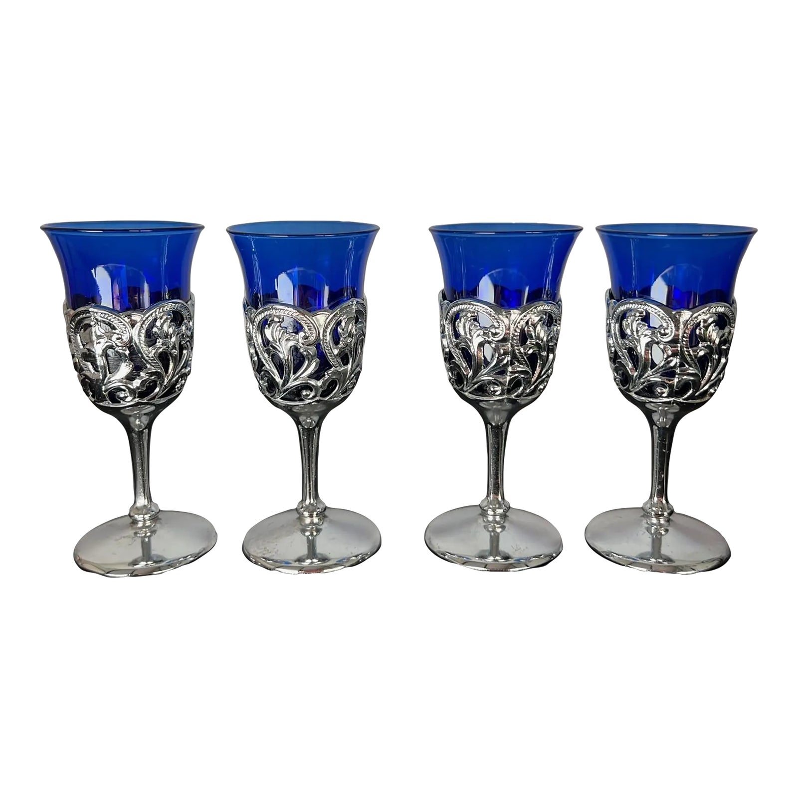 1950s Vintage Cobalt Blue Shot Glasses, Liqueur Glasses, Port Glasses ...