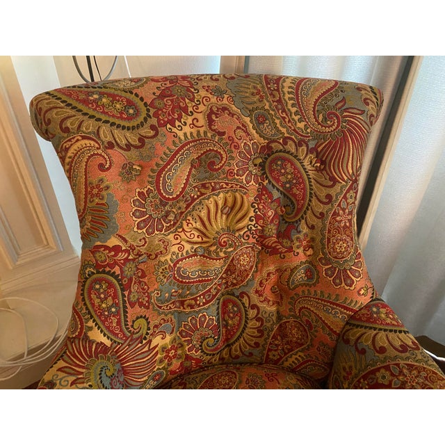 Large Comfortable Paisley & Mahogany Tall Back Club Chairs- a Pair ...