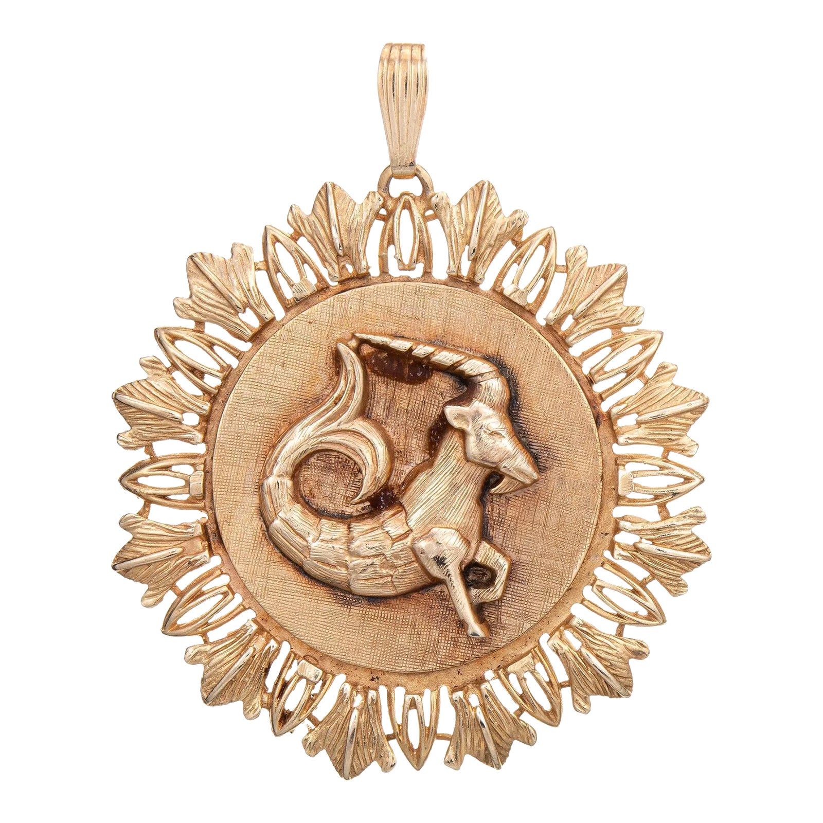 Late 20th Century Vintage Capricorn Medallion Pendant 14k Yellow Gold ...