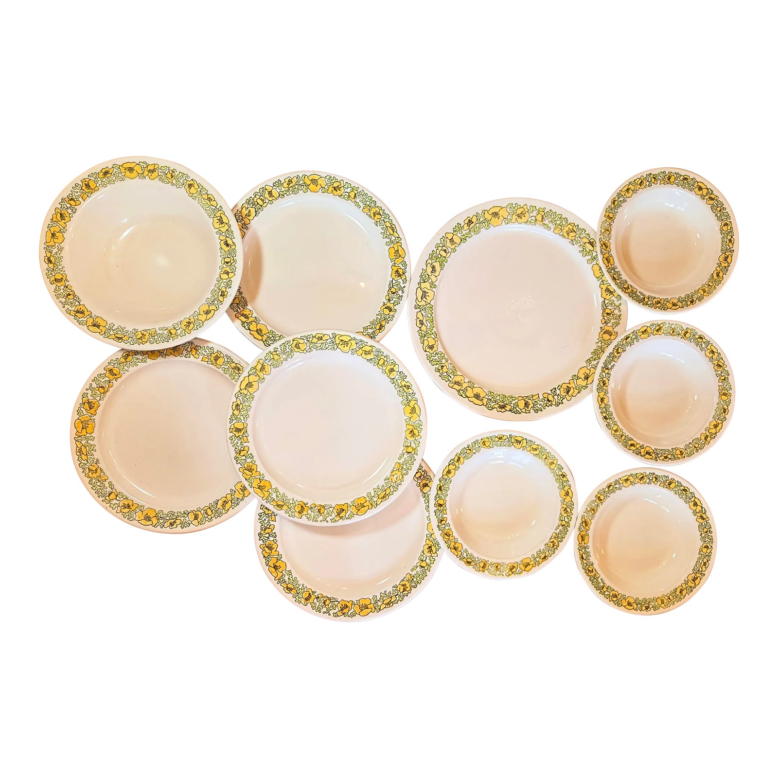 Art Deco Buttercup Dinnerplate Set - Set of 10 | Chairish