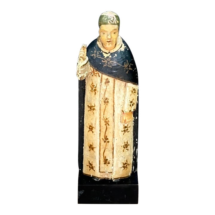 Antique Carved Wood Monk Statue | Chairish