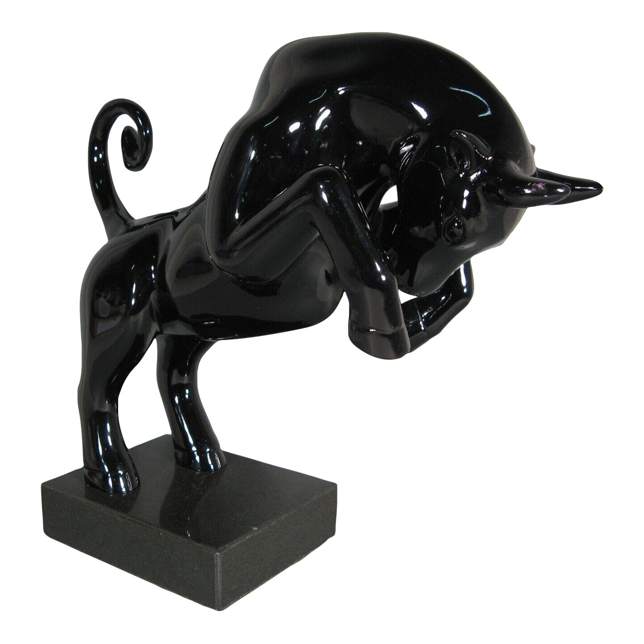 20th Century Large Contemporary Ceramic Bull Statue on Granite Base ...